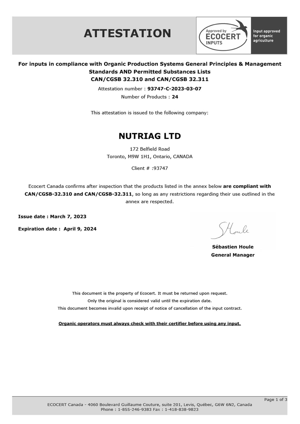 Organic Certificates | Hick Seeds Ltd.